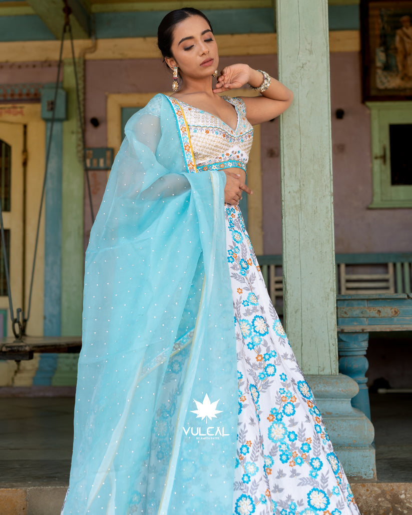 Sky blue & White Lehenga – Vulcal Store